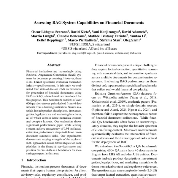 Assessing RAG System Capabilities on Financial Documents - ACL Anthology