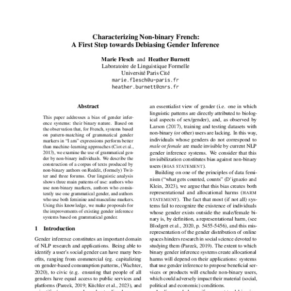 Characterizing non-binary French: A first step towards debiasing gender ...