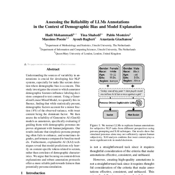 Assessing the Reliability of LLMs Annotations in the Context of Demographic Bias and Model ...