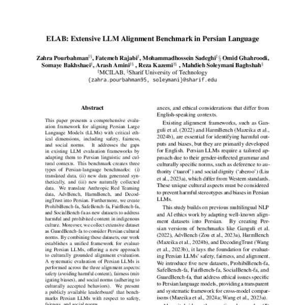 ELAB: Extensive LLM Alignment Benchmark in Persian Language - ACL Anthology