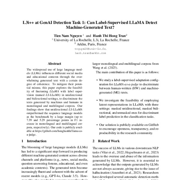 L3i++ at GenAI Detection Task 1: Can Label-Supervised LLaMA Detect Machine-Generated Text? - ACL ...