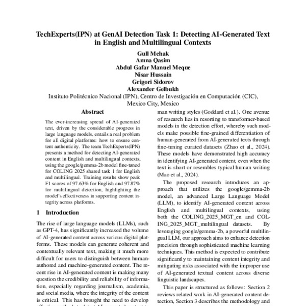 TechExperts(IPN) at GenAI Detection Task 1: Detecting AI-Generated Text in English and ...