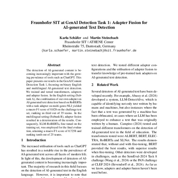 Fraunhofer SIT at GenAI Detection Task 1: Adapter Fusion for AI-generated Text Detection - ACL ...