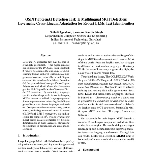 OSINT at GenAI Detection Task 1: Multilingual MGT Detection: Leveraging Cross-Lingual Adaptation ...