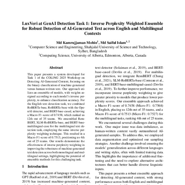 LuxVeri at GenAI Detection Task 1: Inverse Perplexity Weighted Ensemble for Robust Detection of ...