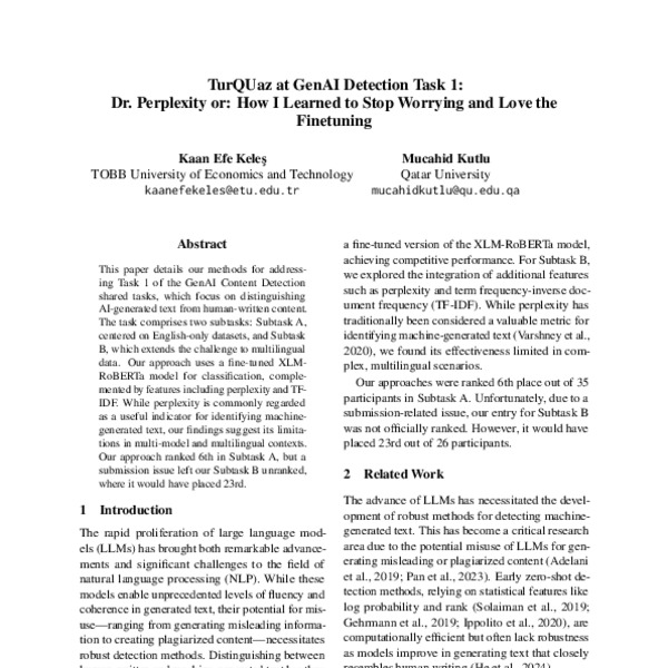 TurQUaz at GenAI Detection Task 1:Dr. Perplexity or: How I Learned to Stop Worrying and Love the ...
