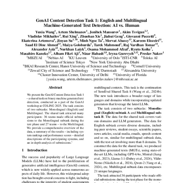 GenAI Content Detection Task 1: English and Multilingual Machine ...