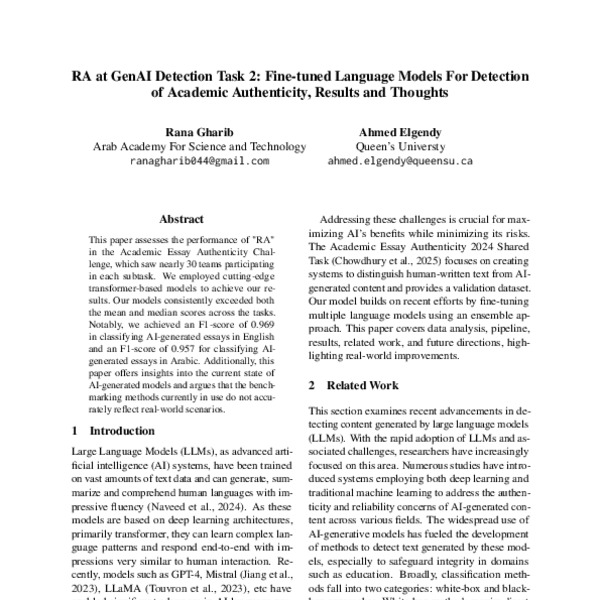 RA at GenAI Detection Task 2: Fine-tuned Language Models For Detection of Academic Authenticity ...