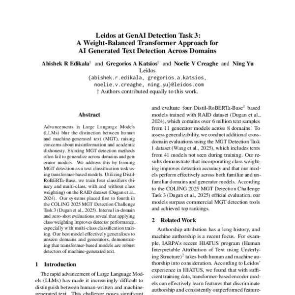 Leidos at GenAI Detection Task 3: A Weight-Balanced Transformer Approach for AI Generated Text ...