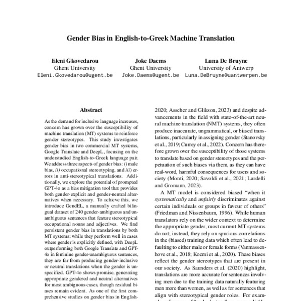 Gender Bias in English-to-Greek Machine Translation - ACL Anthology