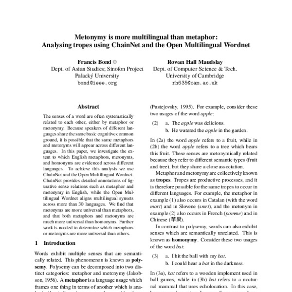 Metonymy is more multilingual than metaphor: Analysing tropes using ...