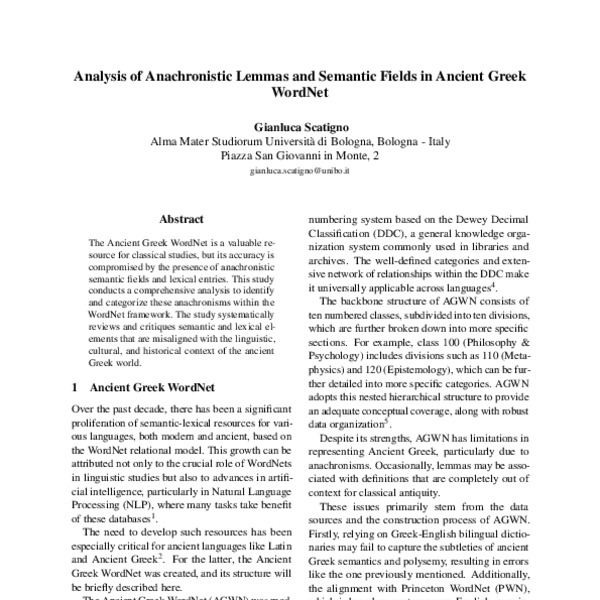 Analysis of Anachronistic Lemmas and Semantic Fields in Ancient Greek ...