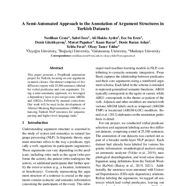 A Semi-Automated Approach to the Annotation of Argument Structures in Turkish Datasets - ACL ...