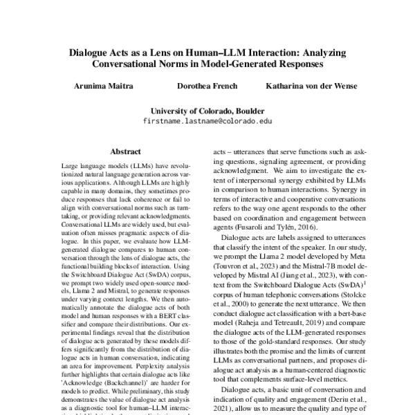 Dialogue Acts as a Lens on Human–LLM Interaction: Analyzing ...