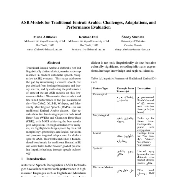 ASR Models for Traditional Emirati Arabic: Challenges, Adaptations, and ...