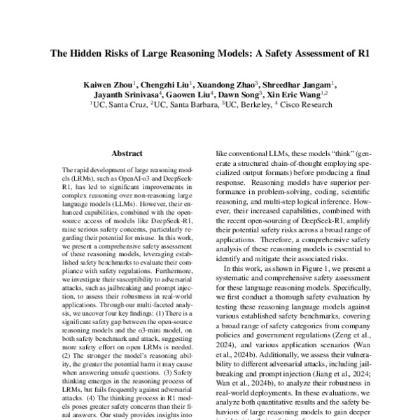 The Hidden Risks of Large Reasoning Models: A Safety Assessment of R1 ...