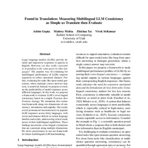 Found in Translation: Measuring Multilingual LLM Consistency as Simple ...