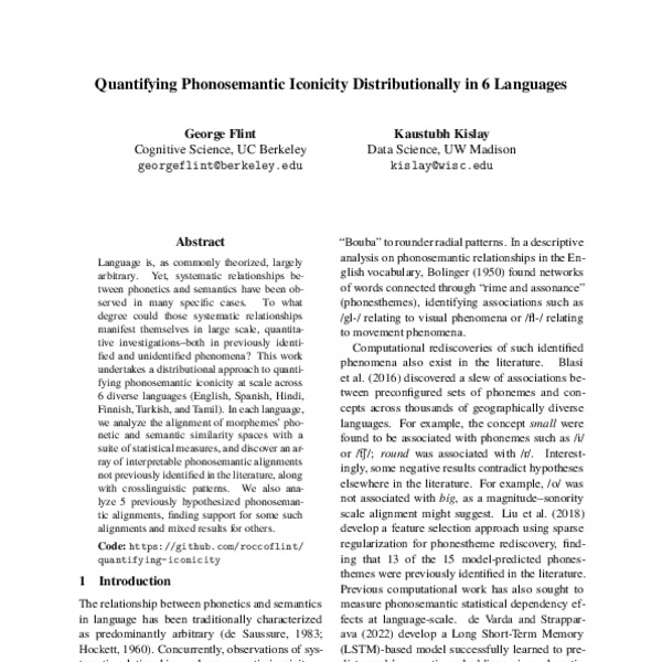 Quantifying Phonosemantic Iconicity Distributionally in 6 Languages ...