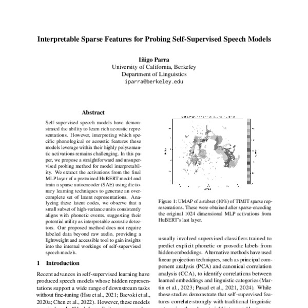 Interpretable Sparse Features for Probing Self-Supervised Speech Models ...