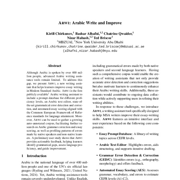 ARWI: Arabic Write and Improve - ACL Anthology