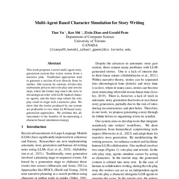 Multi-Agent Based Character Simulation for Story Writing - ACL Anthology