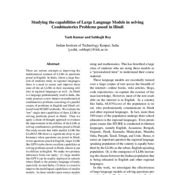 Studying the capabilities of Large Language Models in solving Combinatorics Problems posed in ...