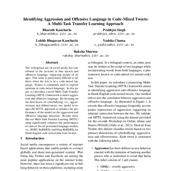 Identifying Aggression and Offensive Language in Code-Mixed Tweets: A ...