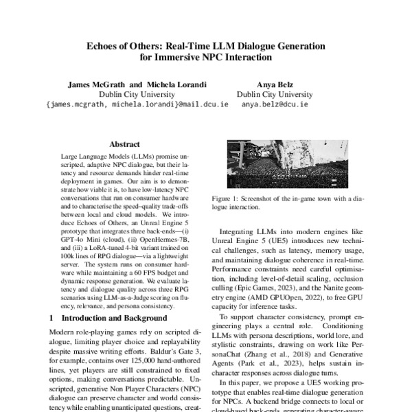 Echoes of Others: Real-Time LLM Dialogue Generation for Immersive NPC ...