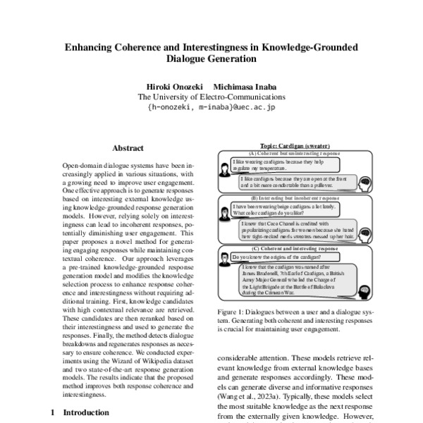 Enhancing Coherence and Interestingness in Knowledge-Grounded Dialogue Generation - ACL Anthology