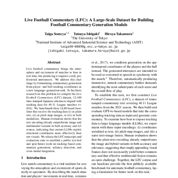 Live Football Commentary (LFC): A Large‐Scale Dataset for Building ...