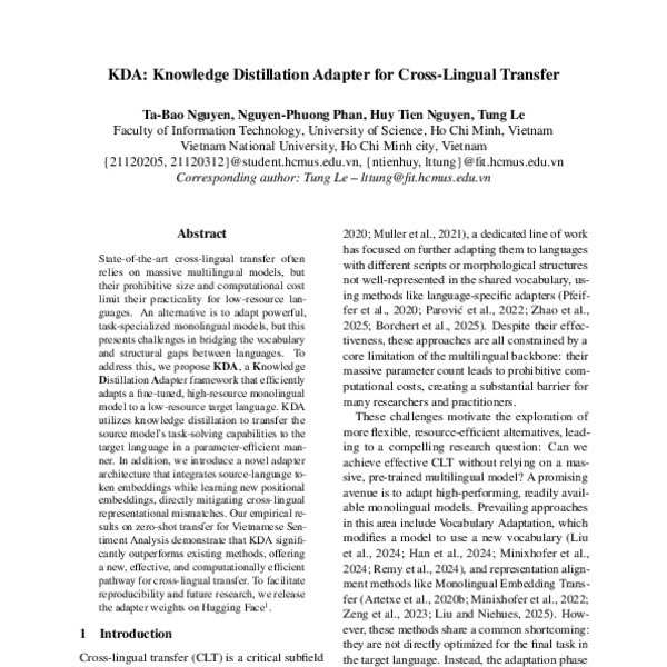 KDA: Knowledge Distillation Adapter for Cross-Lingual Transfer - ACL ...