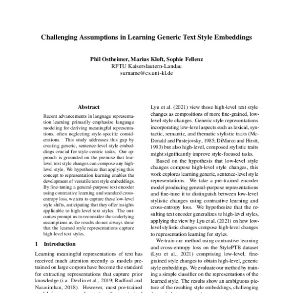 Challenging Assumptions in Learning Generic Text Style Embeddings - ACL ...