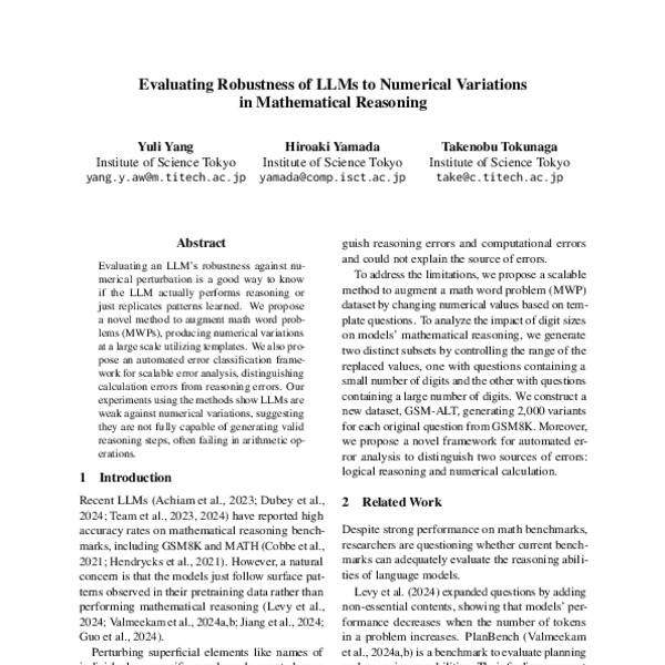 Evaluating Robustness of LLMs to Numerical Variations in Mathematical Reasoning - ACL Anthology