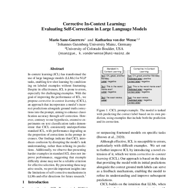 Corrective In-Context Learning: Evaluating Self-Correction in Large Language Models - ACL Anthology