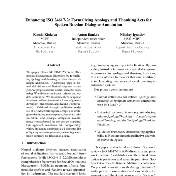 Enhancing ISO 24617-2: Formalizing Apology and Thanking Acts for Spoken ...