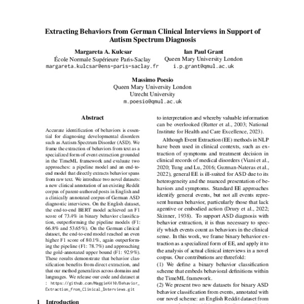 Extracting Behaviors from German Clinical Interviews in Support of ...