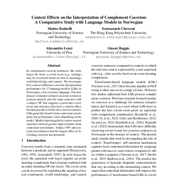 Context Effects on the Interpretation of Complement Coercion: A ...