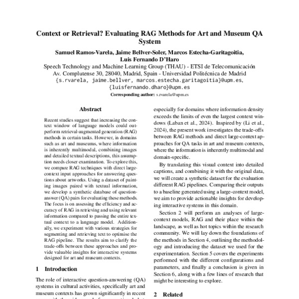 Context or Retrieval? Evaluating RAG Methods for Art and Museum QA System - ACL Anthology