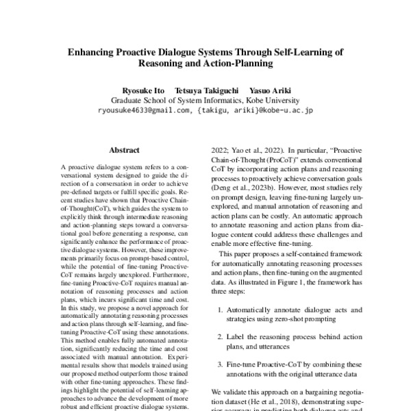 Enhancing Proactive Dialogue Systems Through Self-Learning of Reasoning and Action-Planning ...
