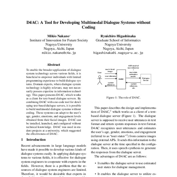 D4AC: A Tool for Developing Multimodal Dialogue Systems without Coding - ACL Anthology