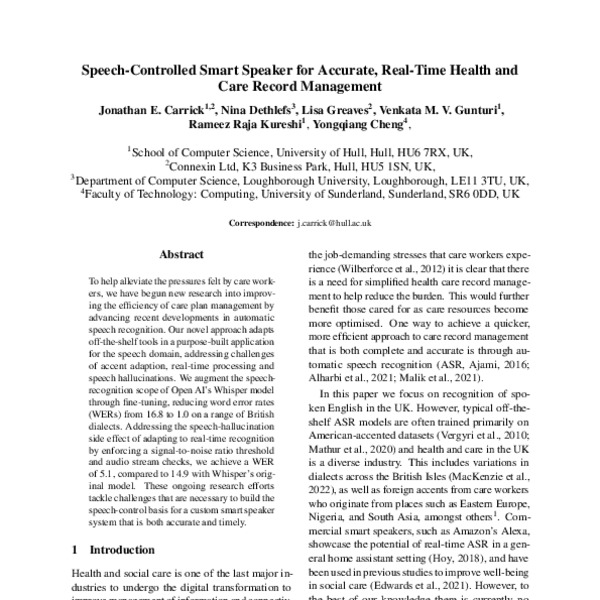 Speech-Controlled Smart Speaker for Accurate, Real-Time Health and Care Record Management - ACL ...