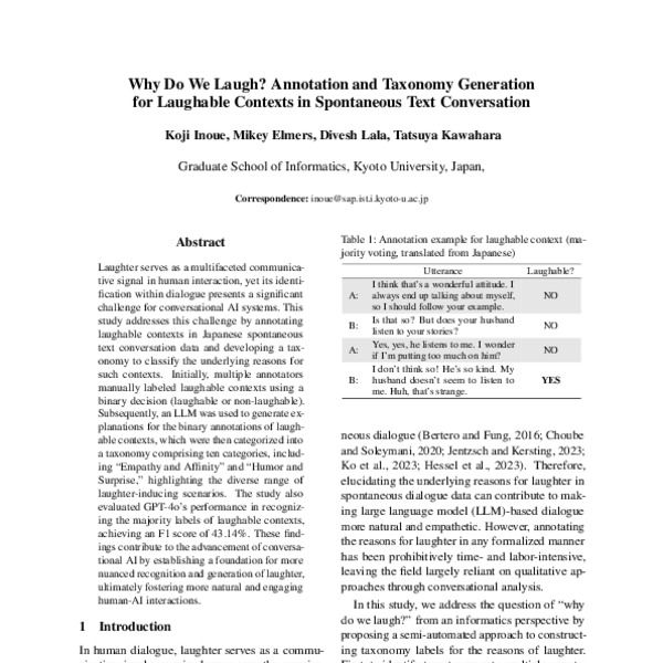 Why Do We Laugh? Annotation and Taxonomy Generation for Laughable Contexts in Spontaneous Text ...