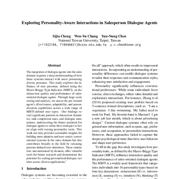 Exploring Personality-Aware Interactions in Salesperson Dialogue Agents - ACL Anthology