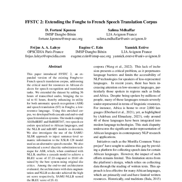 FFSTC 2: Extending the Fongbe to French Speech Translation Corpus - ACL ...