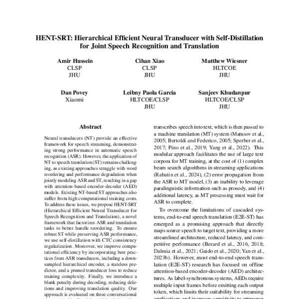 HENT-SRT: Hierarchical Efficient Neural Transducer with Self ...