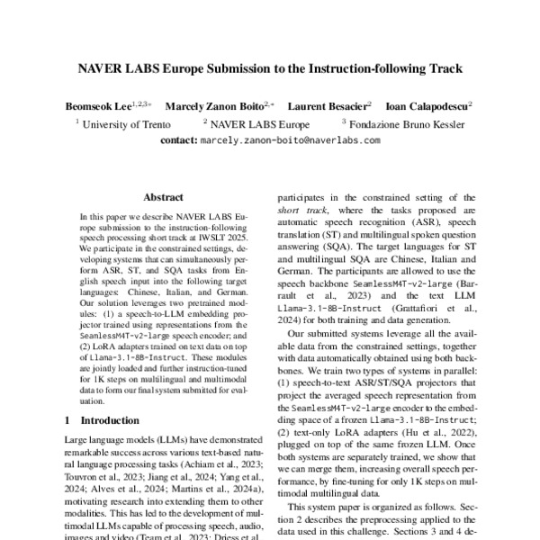 NAVER LABS Europe Submission to the Instruction-following Track - ACL Anthology