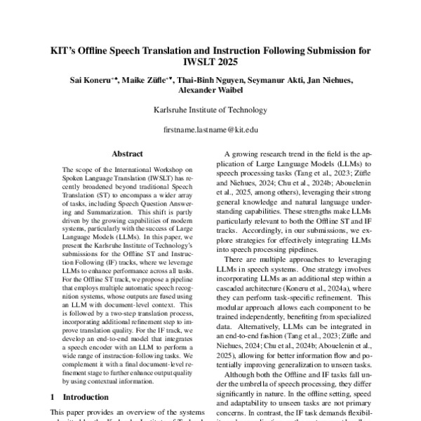 KIT’s Offline Speech Translation and Instruction Following Submission for IWSLT 2025 - ACL Anthology
