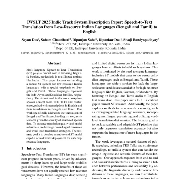 IWSLT 2025 Indic Track System Description Paper: Speech-to-Text ...