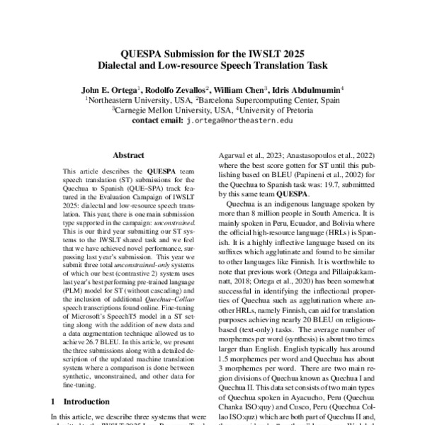QUESPA Submission for the IWSLT 2025 Dialectal and Low-resource Speech Translation Task - ACL ...