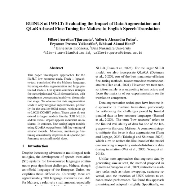BUINUS at IWSLT: Evaluating the Impact of Data Augmentation and QLoRA-based Fine-Tuning for ...